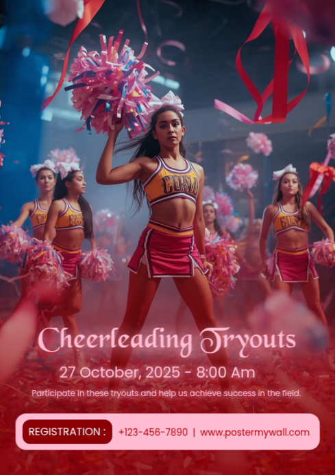 Red Ceria Cheerleading Tryouts A4 Template | PosterMyWall