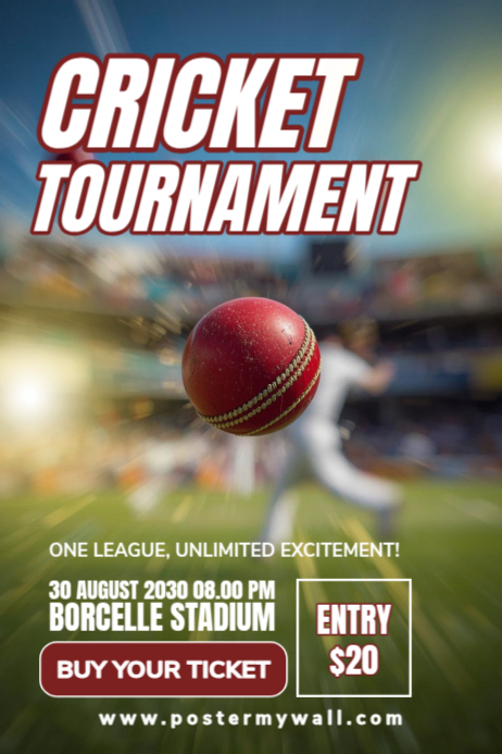 Red Ceria Cricket Tournament Poster Template | PosterMyWall