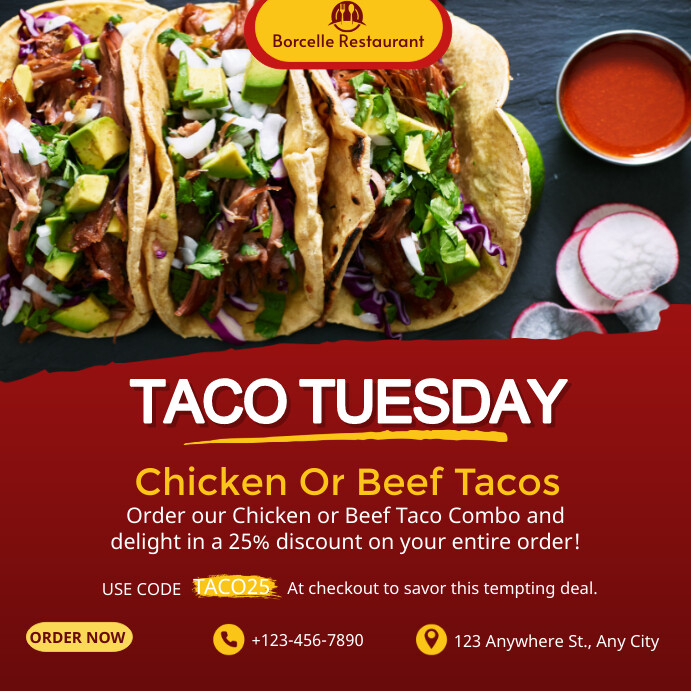 Plantilla de Red Ceria Taco Tuesday Pos Instagram | PosterMyWall