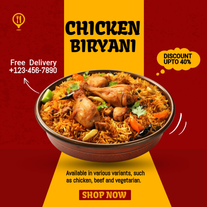 Red Chicken Biryani Instagram Post Templat | PosterMyWall