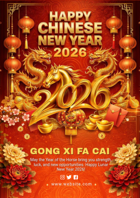 Plantilla de Red Chinese New Year 2026 A6 | PosterMyWall