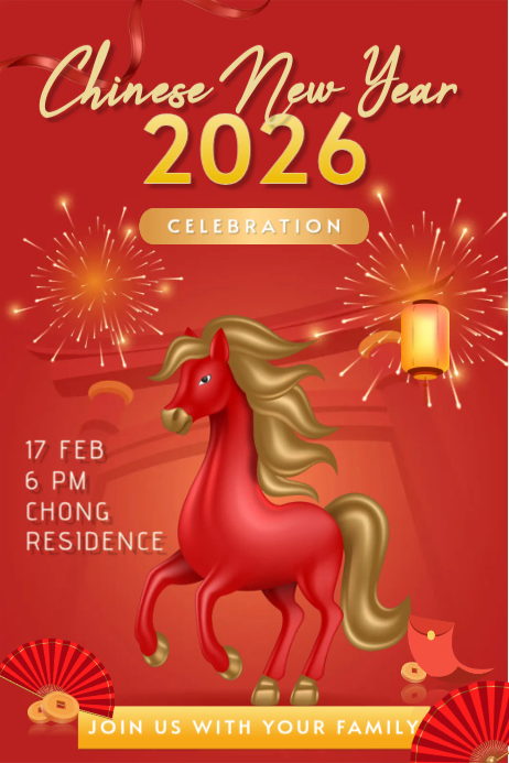 Red Chinese New Year 2026 Celebration Event Poster Template | PosterMyWall