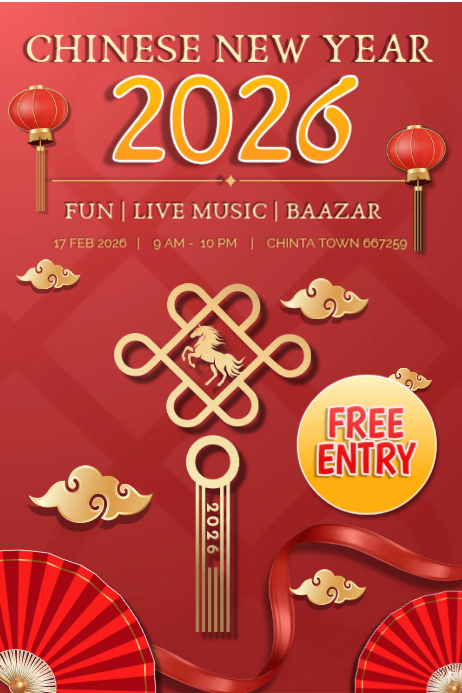 Red Chinese New Year 2026 Event Poster With Red Lanterns Poster ...