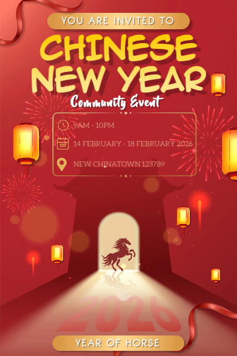 Red Chinese New Year 2026 Festival Celebration Event Poster Template ...