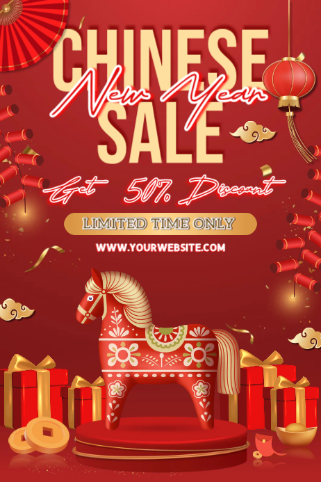 Red Chinese New Year 2026 Sale Promotion Poster Template | PosterMyWall