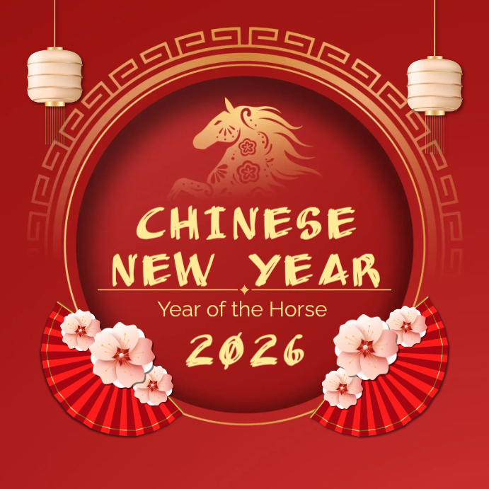 Plantilla de Red Chinese New Year 2026 Year Of The Horse Red Festival ...