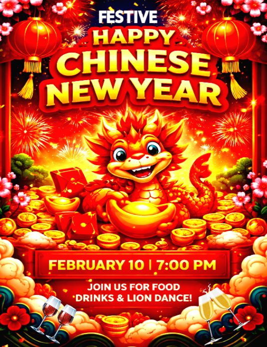 Plantilla de Red Chinese New Year Celebration Flyer | PosterMyWall