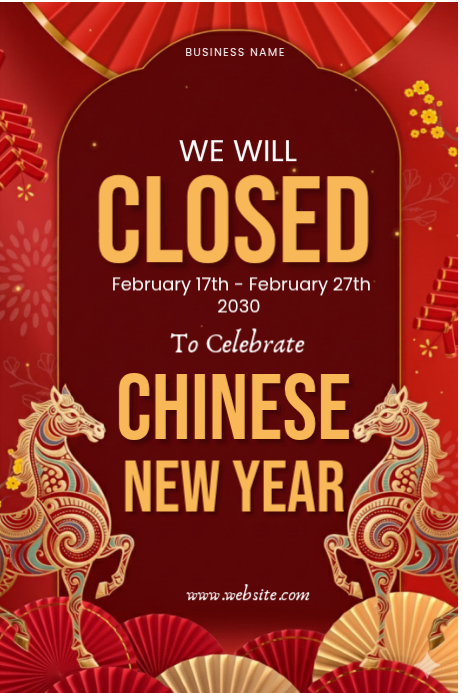 Red Chinese New Year Closure Announcement Poster Template | PosterMyWall