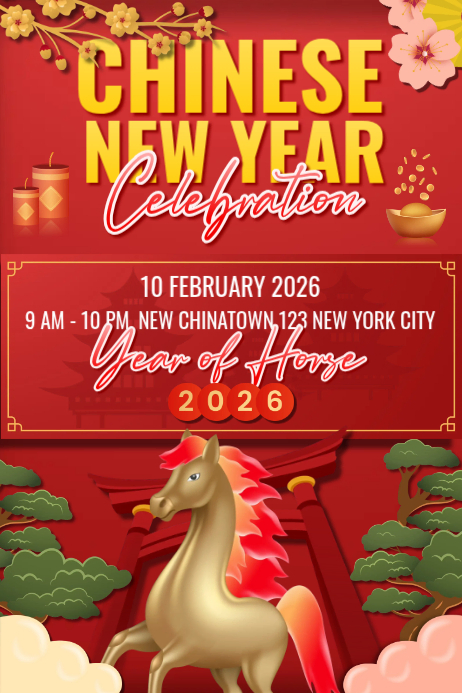Red Chinese New Year Event Celebration 2026 Poster Template | PosterMyWall