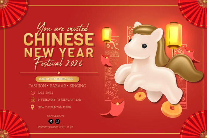 Red Chinese New Year Festival 2026 Celebration Event Poster Poster ...