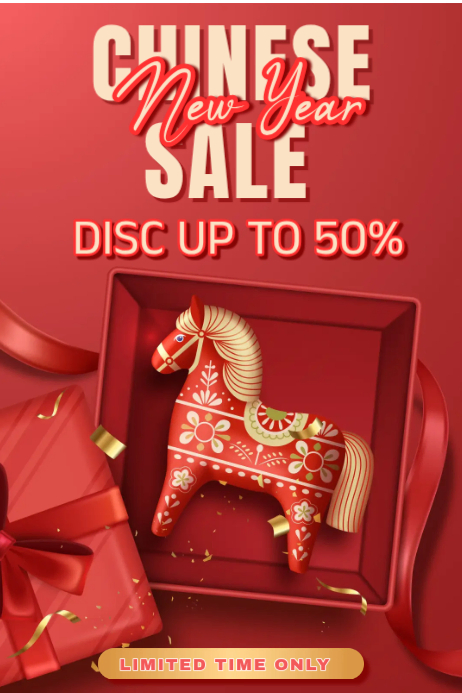Red Chinese New Year Mega Sale Poster Template | PosterMyWall