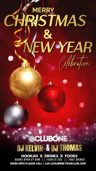 Red Christmas & New Year Party Video Flyer Instagram Story Template ...