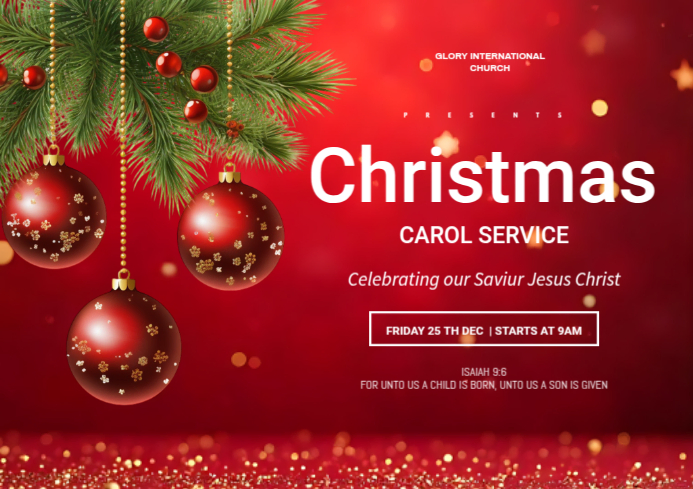 Red Christmas Carols Service A3 Template | PosterMyWall