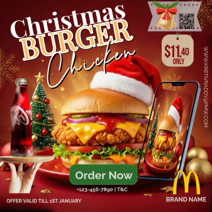 Red Christmas Chicken Burger Instagram Post Template | PosterMyWall