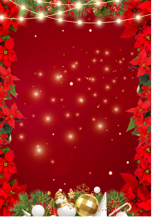 Red Christmas floral card background Template | PosterMyWall