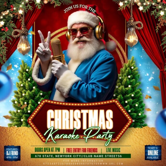 Red Christmas Karaoke Night Instagram Post Template | PosterMyWall