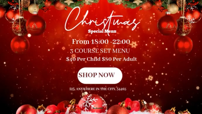 Red Christmas Menu 2025 Digital Display (16:9) Template | PosterMyWall