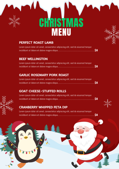 Red Christmas Menu A4 Template | PosterMyWall