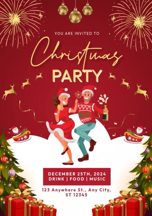 Red Christmas Party A4 Template | PosterMyWall