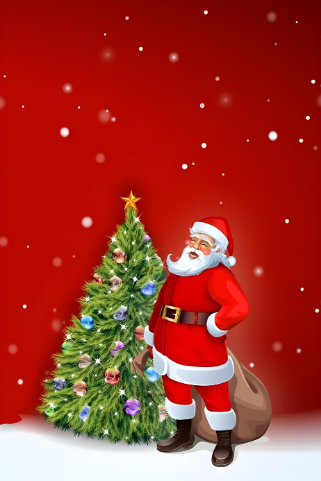 Red Christmas poster background with father Christmas Template ...