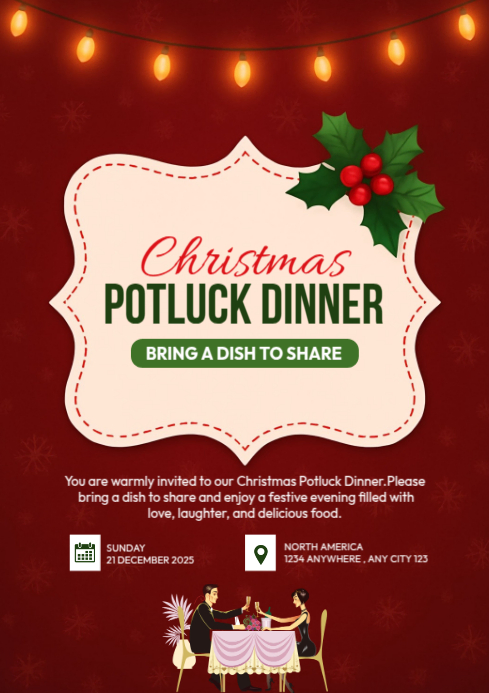 Red Christmas Potluck Invitation A4 Template | PosterMyWall