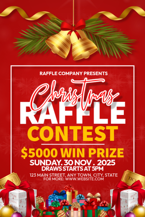 Red Christmas Raffle Contest Poster Template | PosterMyWall