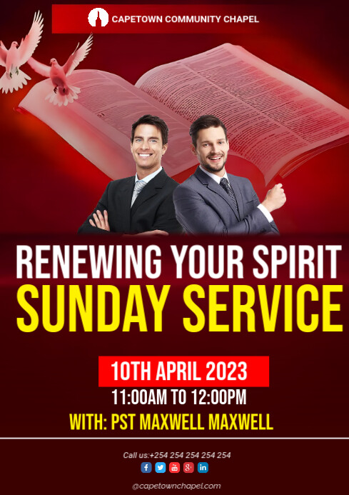 Red Church Renewing Your Spirit Sunday Service A3 Template | PosterMyWall