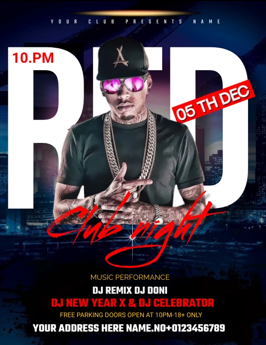 RED CLUB NIGHT Template | PosterMyWall