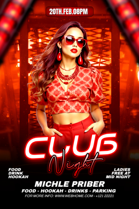 Red Club Night Event Banner 4' × 6' Template | PosterMyWall