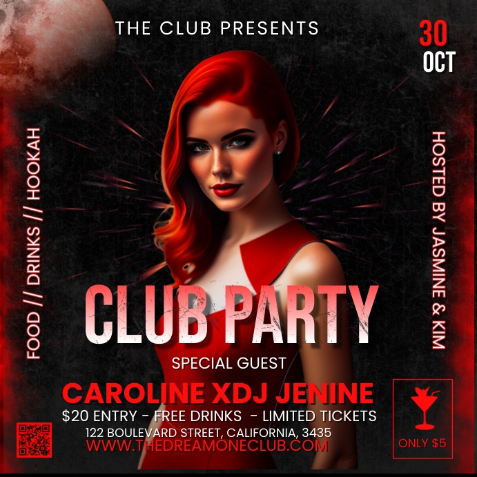 Red Club Party AI Template | PosterMyWall