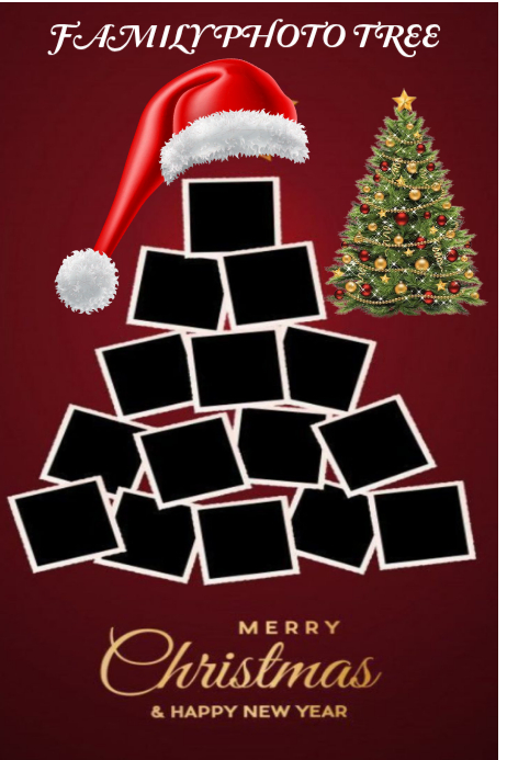Red Collage Family Christmas Photo Frame Template Poster | PosterMyWall