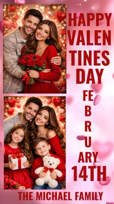 Plantilla de Red Collage Happy Valentine’s Day Family Photo Poster ...