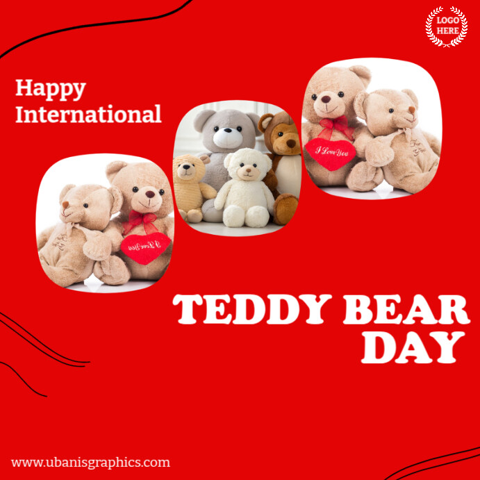 Red Collage International Teddy Bear Day Poster Instagram Post Template ...
