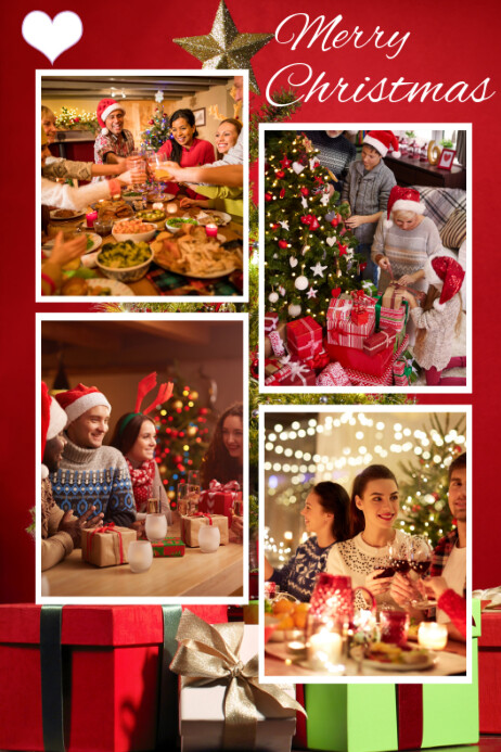Red Collage Red And White Minimalist Festive Merry Christmas Photo ...