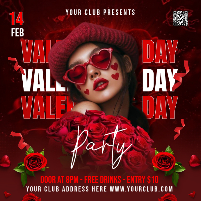 Red Collage Valentine Day Party Flyer Instagram Post Template ...