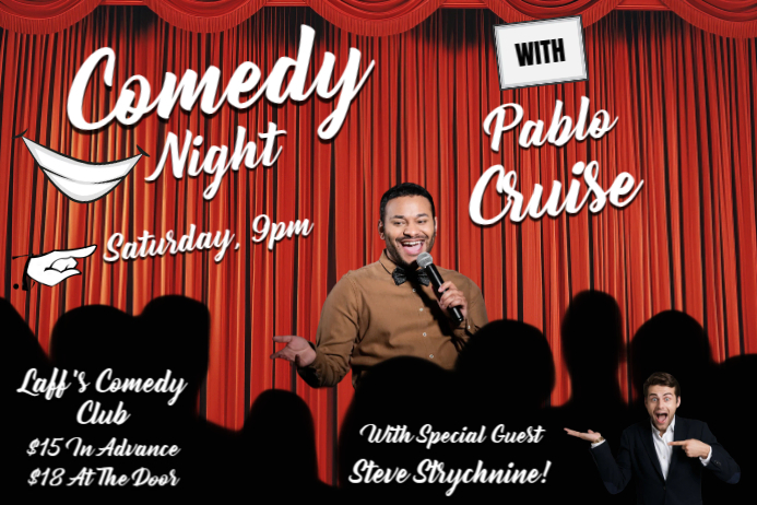 Red Comedy Club Ad Flyer Poster templaat | PosterMyWall