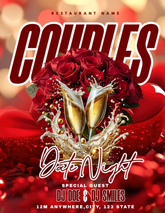 Red Couples Date Night Flyer (us Letter) Template | PosterMyWall