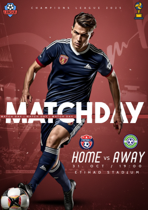 Red Dark Modern & Minimal Football Match Day Schedule A4 Template ...