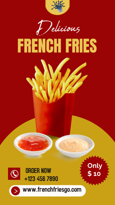 Red dark yellow french fries template | PosterMyWall