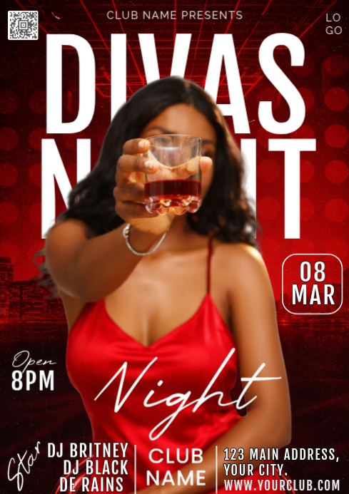 Red Divas Night Party Invitation Social Media Event A4 Template ...