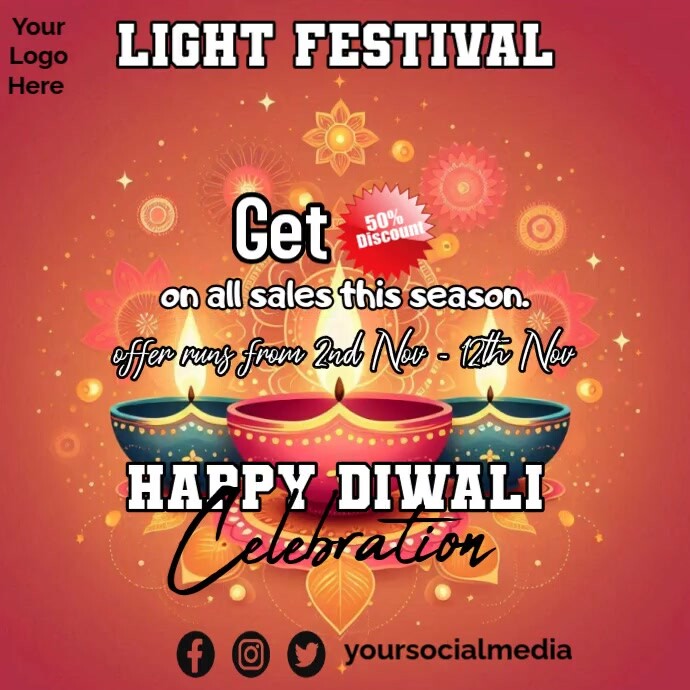 Red Diwali Festival Social Media Background Poster. Instagram post ...