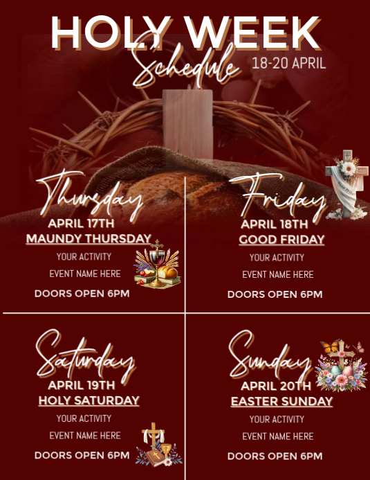 Modèle Red Easter Holy Week Schedule Flyer (us Letter) | PosterMyWall