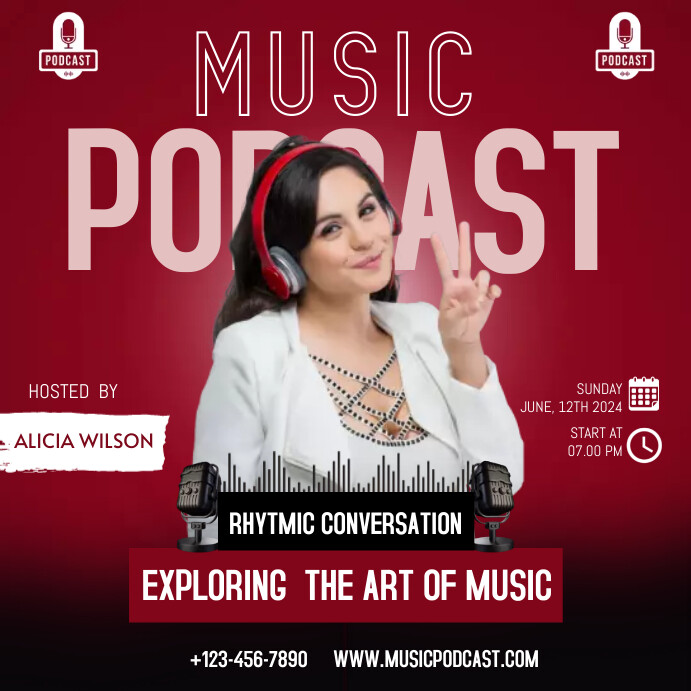 Red elegant music podcast template | PosterMyWall
