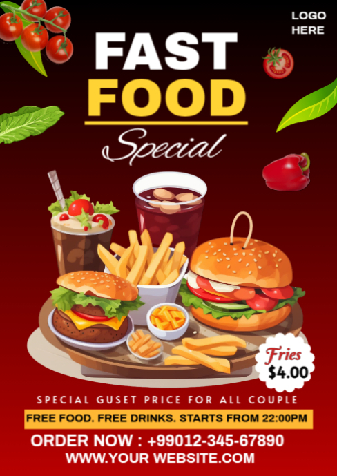 Red Fast Food Special Offer Poster A6 Template | PosterMyWall