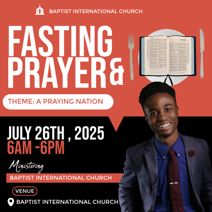 Red Fasting And Prayer Church Service Flyer Instagram Post Template ...