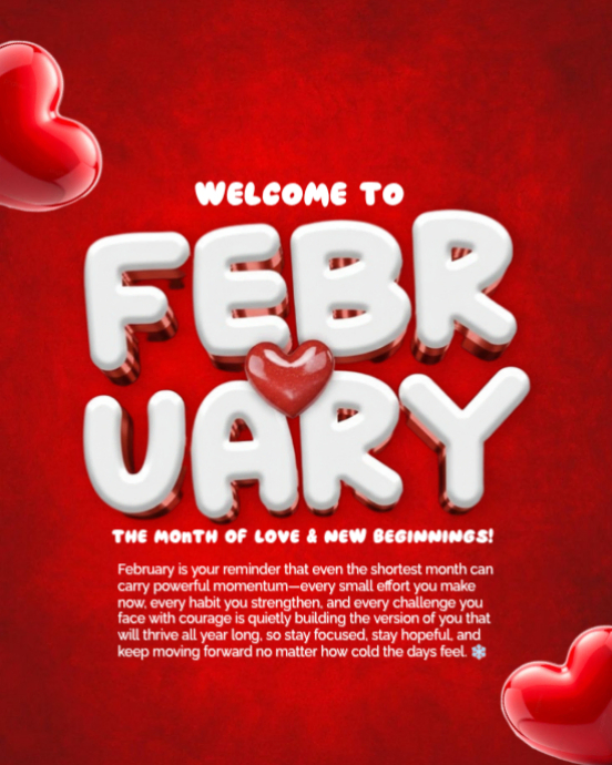 Red February Happy New Month Motivation Instagram Portrait Template ...