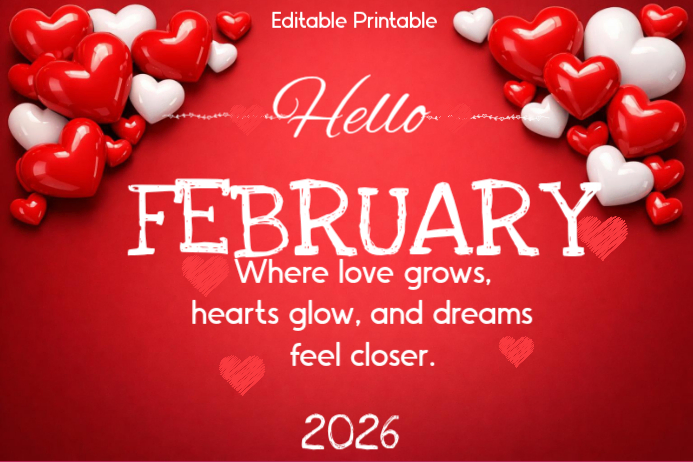 Red February new month Poster Template | PosterMyWall