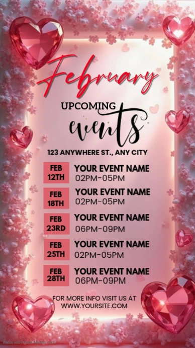 Red February Upcoming Events Digital Display Template | PosterMyWall