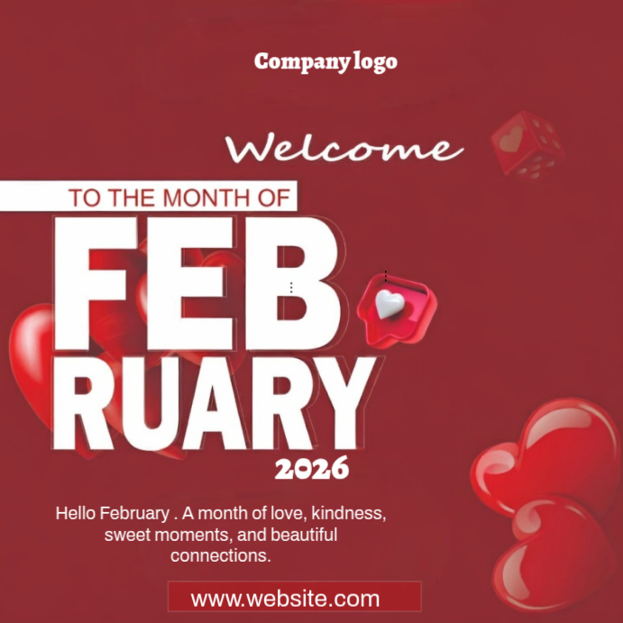 Red February Welcome Instagram Post Template | PosterMyWall