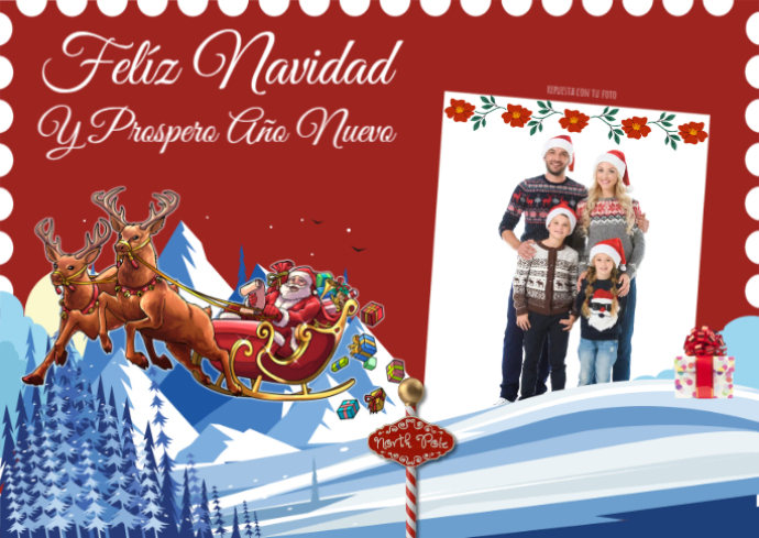 Red Feliz Navidad Saludos Tarjeta Postcard Template | PosterMyWall